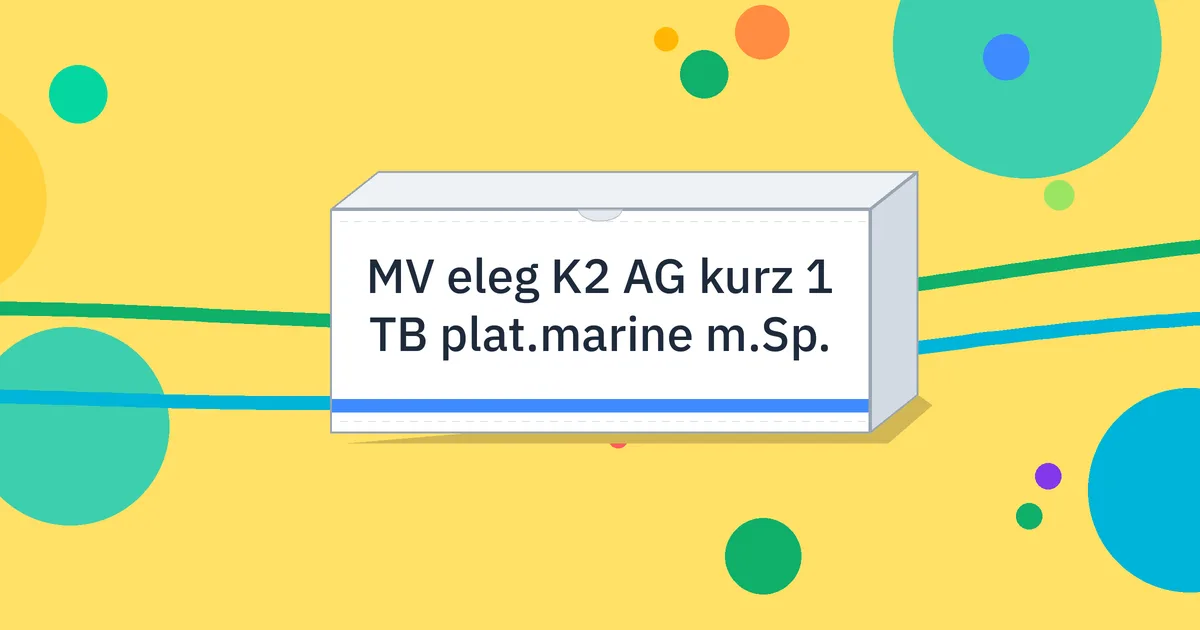 Symbolbild: Packung mit der Aufschrift MV eleg K2 AG kurz 1 TB plat.marine m.Sp. (PZN 14604871) – Verfügbarkeit und Bezug in Apotheken in Frankfurt am Main