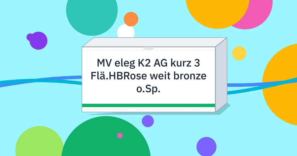 Symbolbild: Packung mit der Aufschrift MV eleg K2 AG kurz 3 Flä.HBRose weit bronze o.Sp. (PZN 15706183) – Verfügbarkeit und Bezug in Apotheken in Frankfurt am Main