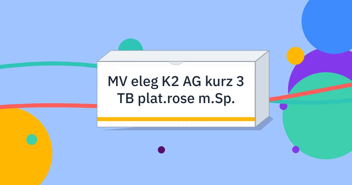 Symbolbild: Packung mit der Aufschrift MV eleg K2 AG kurz 3 TB plat.rose m.Sp. (PZN 14696407) – Verfügbarkeit und Bezug in Apotheken in Frankfurt am Main