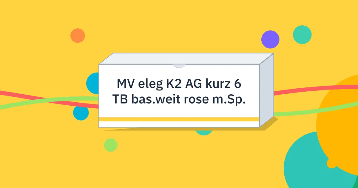 Symbolbild: Packung mit der Aufschrift MV eleg K2 AG kurz 6 TB bas.weit rose m.Sp. (PZN 14698240) – Verfügbarkeit und Bezug in Apotheken in Frankfurt am Main