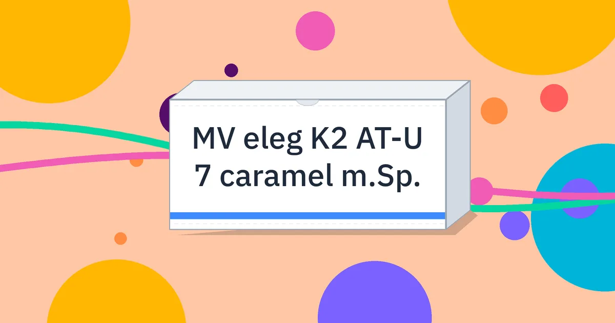 Symbolbild: Packung mit der Aufschrift MV eleg K2 AT-U 7 caramel m.Sp. (PZN 00530264) – Verfügbarkeit und Bezug in Apotheken in Frankfurt am Main
