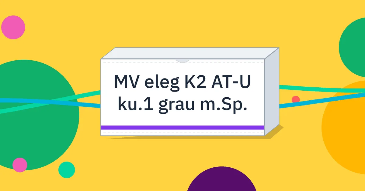 Symbolbild: Packung mit der Aufschrift MV eleg K2 AT-U ku.1 grau m.Sp. (PZN 18923716) – Verfügbarkeit und Bezug in Apotheken in Frankfurt am Main
