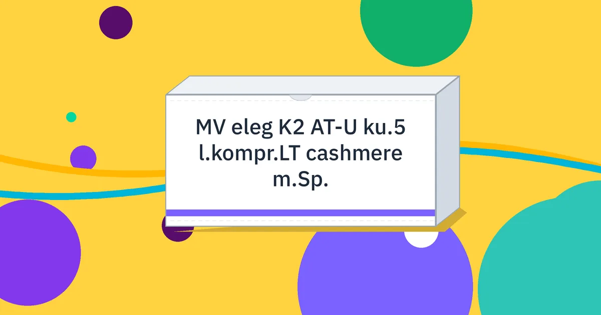 Symbolbild: Packung mit der Aufschrift MV eleg K2 AT-U ku.5 l.kompr.LT cashmere m.Sp. (PZN 14665217) – Verfügbarkeit und Bezug in Apotheken in Frankfurt am Main