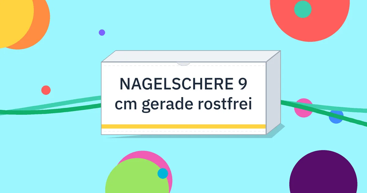 Symbolbild: Packung mit der Aufschrift NAGELSCHERE 9 cm gerade rostfrei (PZN 02072624) – Verfügbarkeit und Bezug in Apotheken in Frankfurt am Main