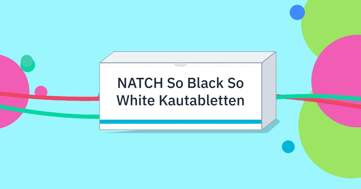 Symbolbild: Packung mit der Aufschrift NATCH So Black So White Kautabletten (PZN 19273580) – Verfügbarkeit und Bezug in Apotheken in Frankfurt am Main