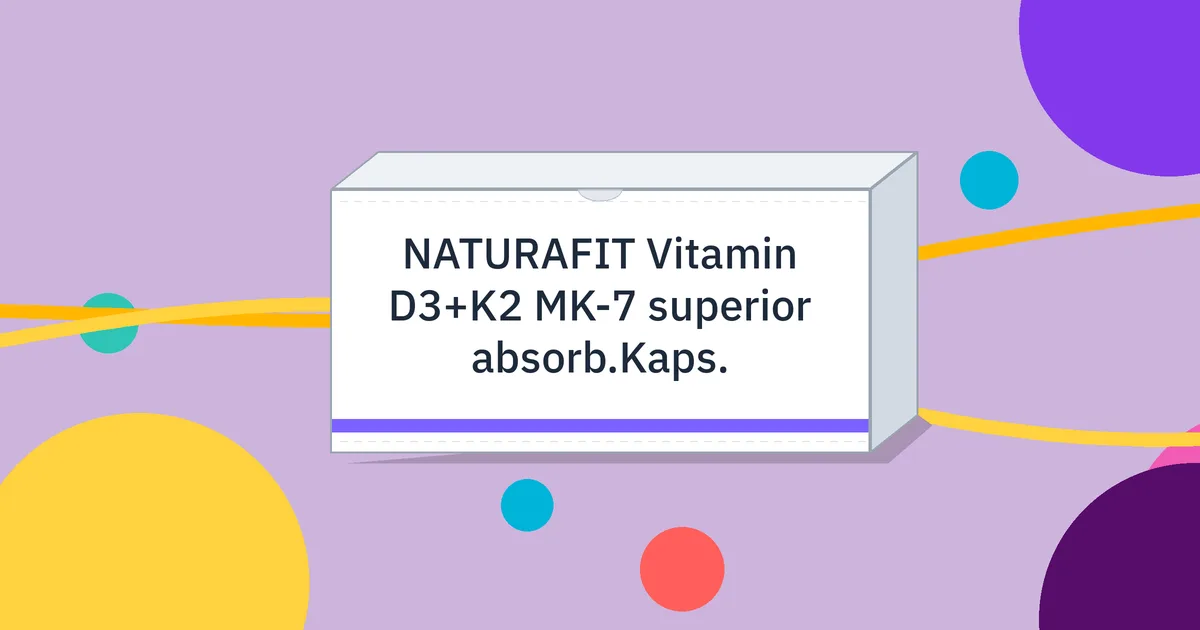 Symbolbild: Packung mit der Aufschrift NATURAFIT Vitamin D3+K2 MK-7 superior absorb.Kaps. (PZN 16122449) – Verfügbarkeit und Bezug in Apotheken in Frankfurt am Main