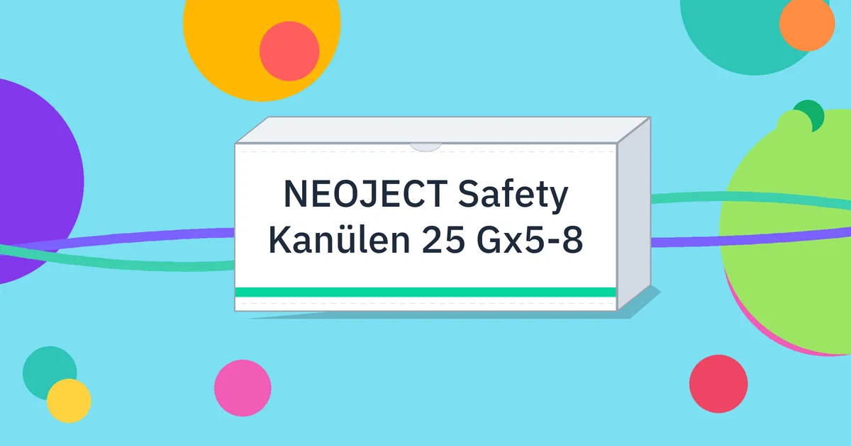 Symbolbild: Packung mit der Aufschrift NEOJECT Safety Kanülen 25 Gx5-8 (PZN 17984667) – Verfügbarkeit und Bezug in Apotheken in Frankfurt am Main