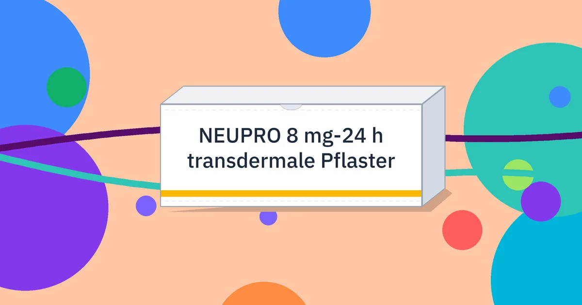 Symbolbild: Packung mit der Aufschrift NEUPRO 8 mg-24 h transdermale Pflaster (PZN 19170437) – Verfügbarkeit und Bezug in Apotheken in Frankfurt am Main