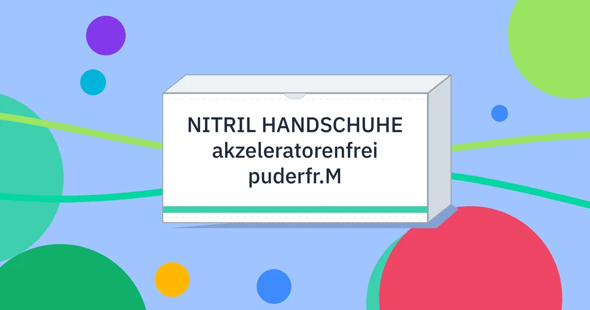 Symbolbild: Packung mit der Aufschrift NITRIL HANDSCHUHE akzeleratorenfrei puderfr.M (PZN 00080878) – Verfügbarkeit und Bezug in Apotheken in Frankfurt am Main