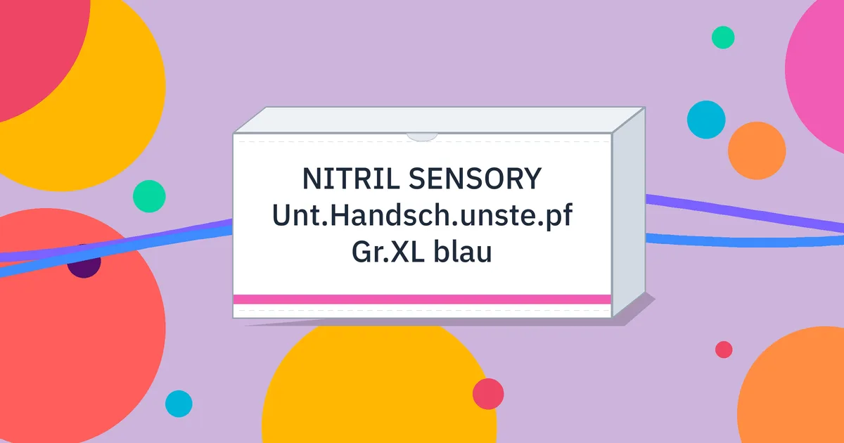 Symbolbild: Packung mit der Aufschrift NITRIL SENSORY Unt.Handsch.unste.pf Gr.XL blau (PZN 14272334) – Verfügbarkeit und Bezug in Apotheken in Frankfurt am Main