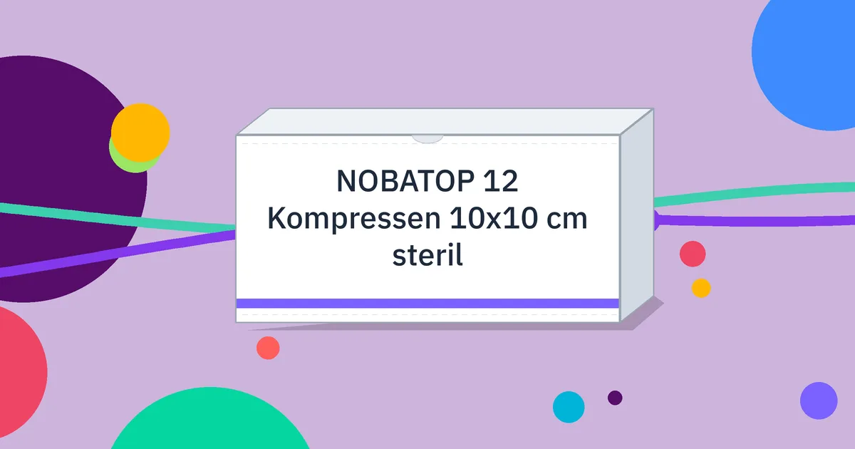 Symbolbild: Packung mit der Aufschrift NOBATOP 12 Kompressen 10x10 cm steril (PZN 07385670) – Verfügbarkeit und Bezug in Apotheken in Frankfurt am Main