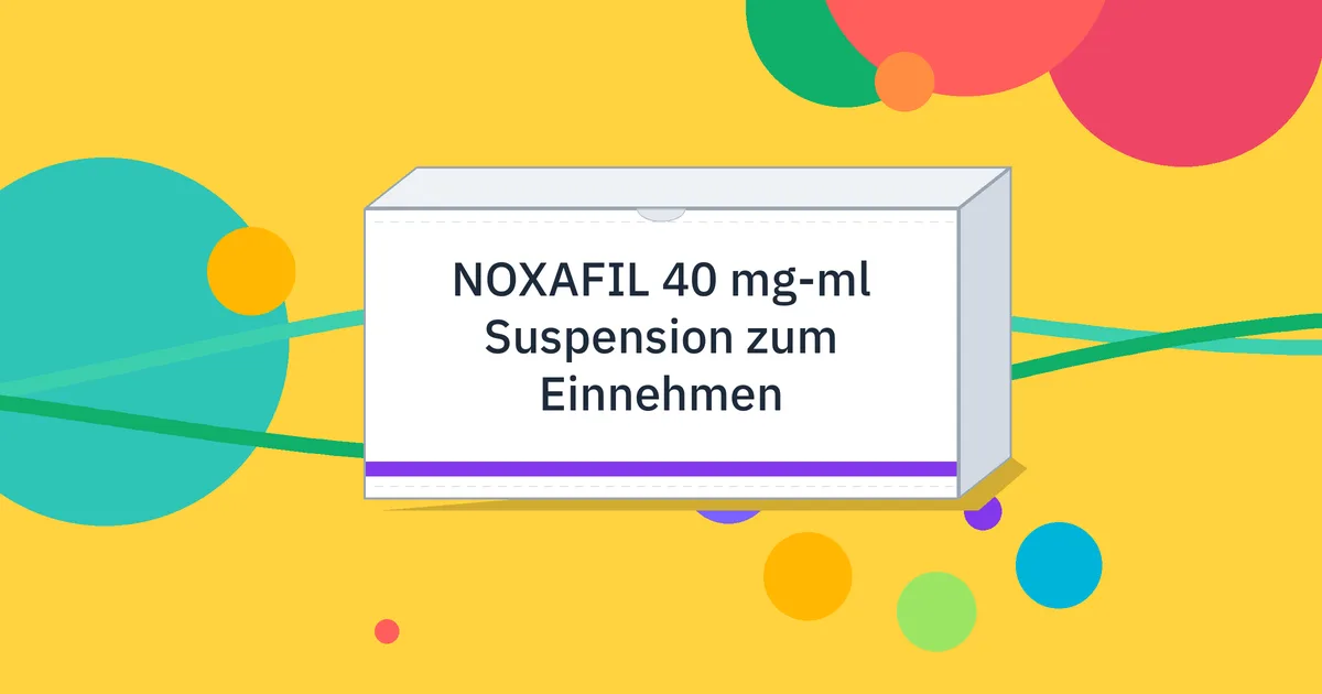 Symbolbild: Packung mit der Aufschrift NOXAFIL 40 mg-ml Suspension zum Einnehmen (PZN 06562710) – Verfügbarkeit und Bezug in Apotheken in Frankfurt am Main
