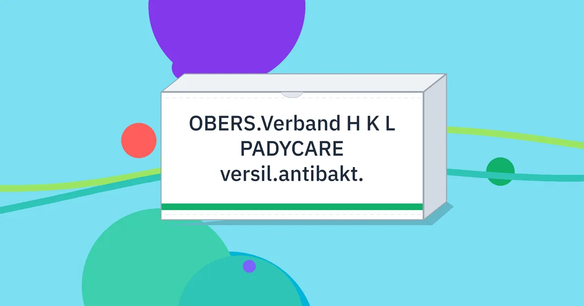 Symbolbild: Packung mit der Aufschrift OBERS.Verband H K L PADYCARE versil.antibakt. (PZN 10939095) – Verfügbarkeit und Bezug in Apotheken in Frankfurt am Main