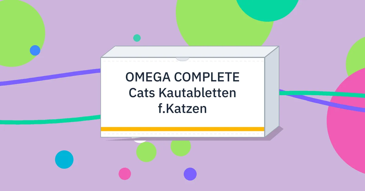 Symbolbild: Packung mit der Aufschrift OMEGA COMPLETE Cats Kautabletten f.Katzen (PZN 16678709) – Verfügbarkeit und Bezug in Apotheken in Frankfurt am Main