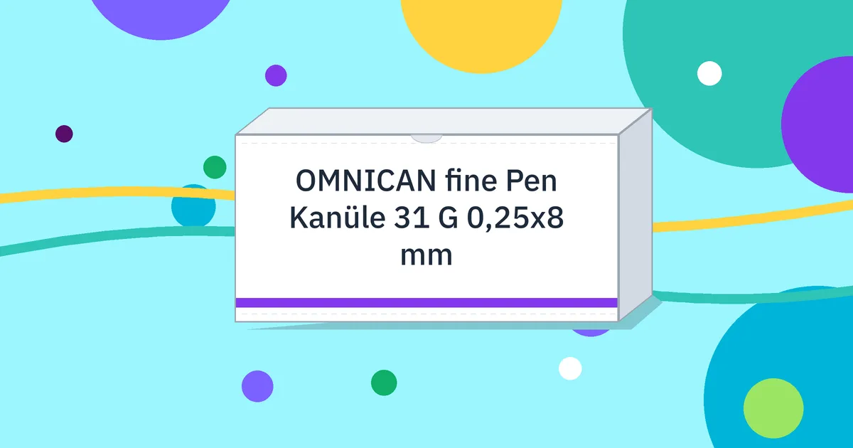 Symbolbild: Packung mit der Aufschrift OMNICAN fine Pen Kanüle 31 G 0,25x8 mm (PZN 17859376) – Verfügbarkeit und Bezug in Apotheken in Frankfurt am Main
