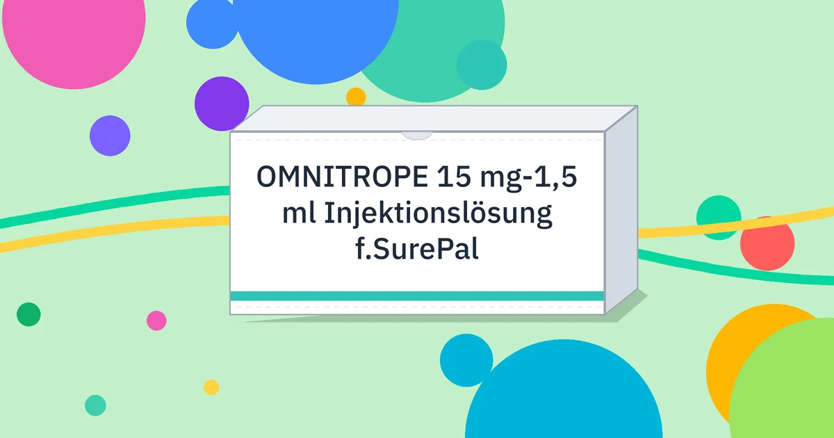 Symbolbild: Packung mit der Aufschrift OMNITROPE 15 mg-1,5 ml Injektionslösung f.SurePal (PZN 19711494) – Verfügbarkeit und Bezug in Apotheken in Frankfurt am Main