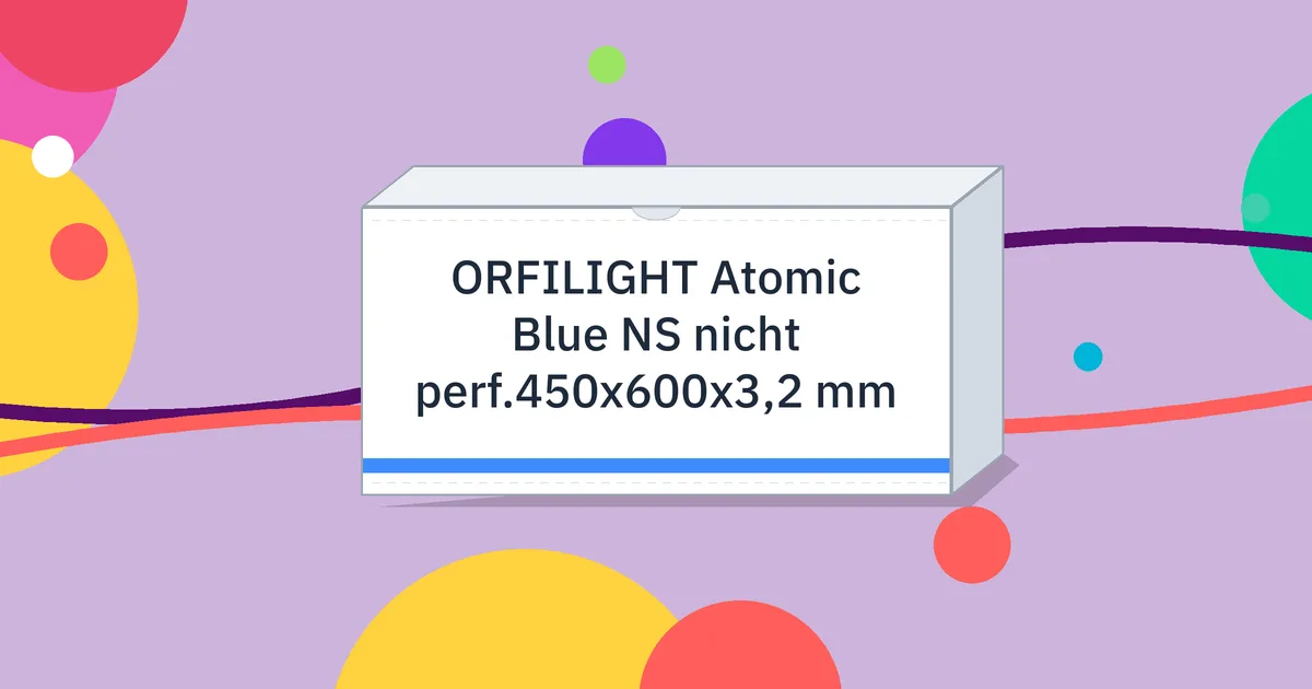 Symbolbild: Packung mit der Aufschrift ORFILIGHT Atomic Blue NS nicht perf.450x600x3,2 mm (PZN 19397106) – Verfügbarkeit und Bezug in Apotheken in Frankfurt am Main