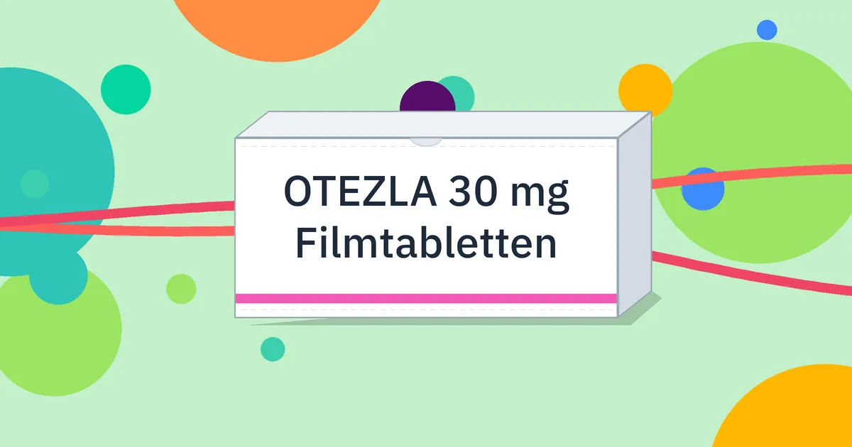 Symbolbild: Packung mit der Aufschrift OTEZLA 30 mg Filmtabletten (PZN 17523966) – Verfügbarkeit und Bezug in Apotheken in Frankfurt am Main