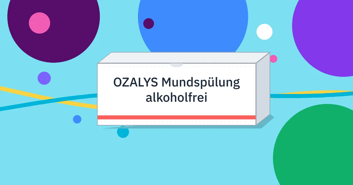 Symbolbild: Packung mit der Aufschrift OZALYS Mundspülung alkoholfrei (PZN 19986015) – Verfügbarkeit und Bezug in Apotheken in Frankfurt am Main