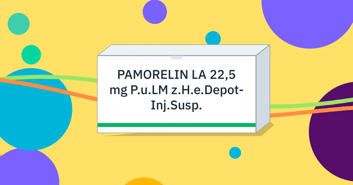 Symbolbild: Packung mit der Aufschrift PAMORELIN LA 22,5 mg P.u.LM z.H.e.Depot-Inj.Susp. (PZN 01164689) – Verfügbarkeit und Bezug in Apotheken in Frankfurt am Main