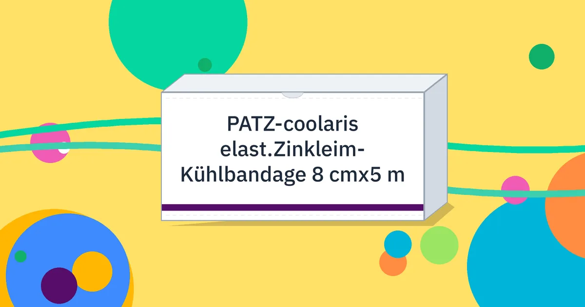 Symbolbild: Packung mit der Aufschrift PATZ-coolaris elast.Zinkleim-Kühlbandage 8 cmx5 m (PZN 10786869) – Verfügbarkeit und Bezug in Apotheken in Frankfurt am Main