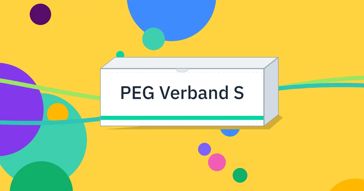 Symbolbild: Packung mit der Aufschrift PEG Verband S (PZN 04538771) – Verfügbarkeit und Bezug in Apotheken in Frankfurt am Main