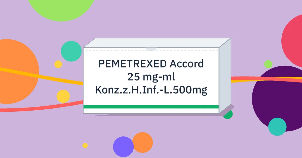 Symbolbild: Packung mit der Aufschrift PEMETREXED Accord 25 mg-ml Konz.z.H.Inf.-L.500mg (PZN 16910773) – Verfügbarkeit und Bezug in Apotheken in Frankfurt am Main