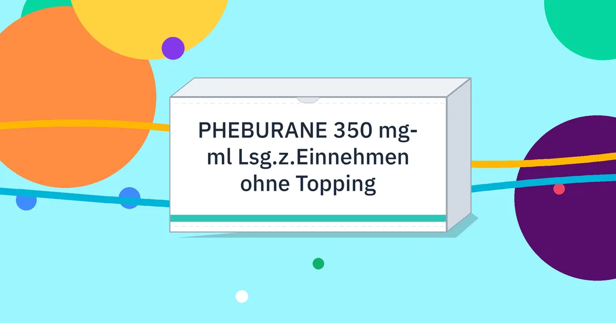 Symbolbild: Packung mit der Aufschrift PHEBURANE 350 mg-ml Lsg.z.Einnehmen ohne Topping (PZN 20096580) – Verfügbarkeit und Bezug in Apotheken in Frankfurt am Main