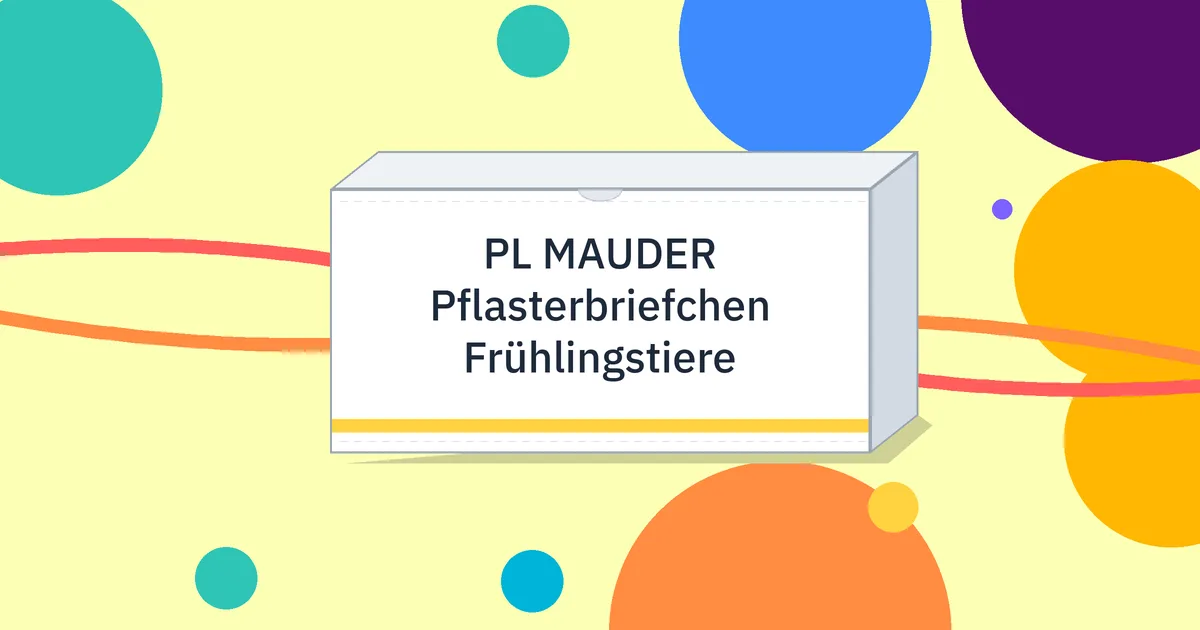 Symbolbild: Packung mit der Aufschrift PL MAUDER Pflasterbriefchen Frühlingstiere (PZN 19435108) – Verfügbarkeit und Bezug in Apotheken in Frankfurt am Main