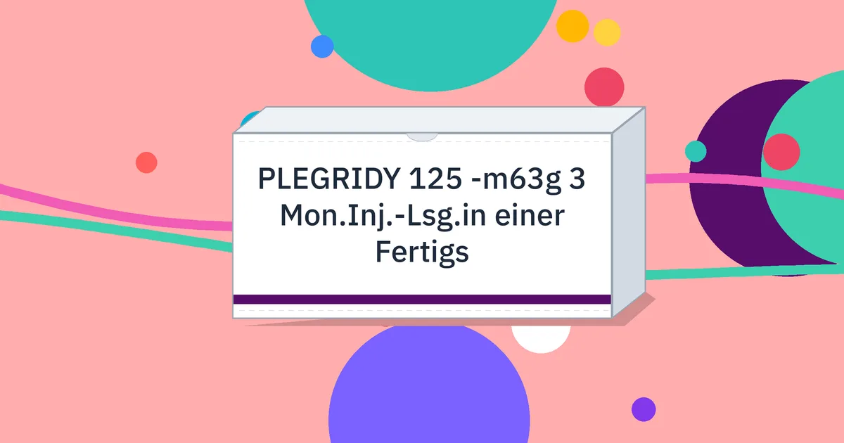 Symbolbild: Packung mit der Aufschrift PLEGRIDY 125 -m63g 3 Mon.Inj.-Lsg.in einer Fertigs (PZN 16875700) – Verfügbarkeit und Bezug in Apotheken in Frankfurt am Main