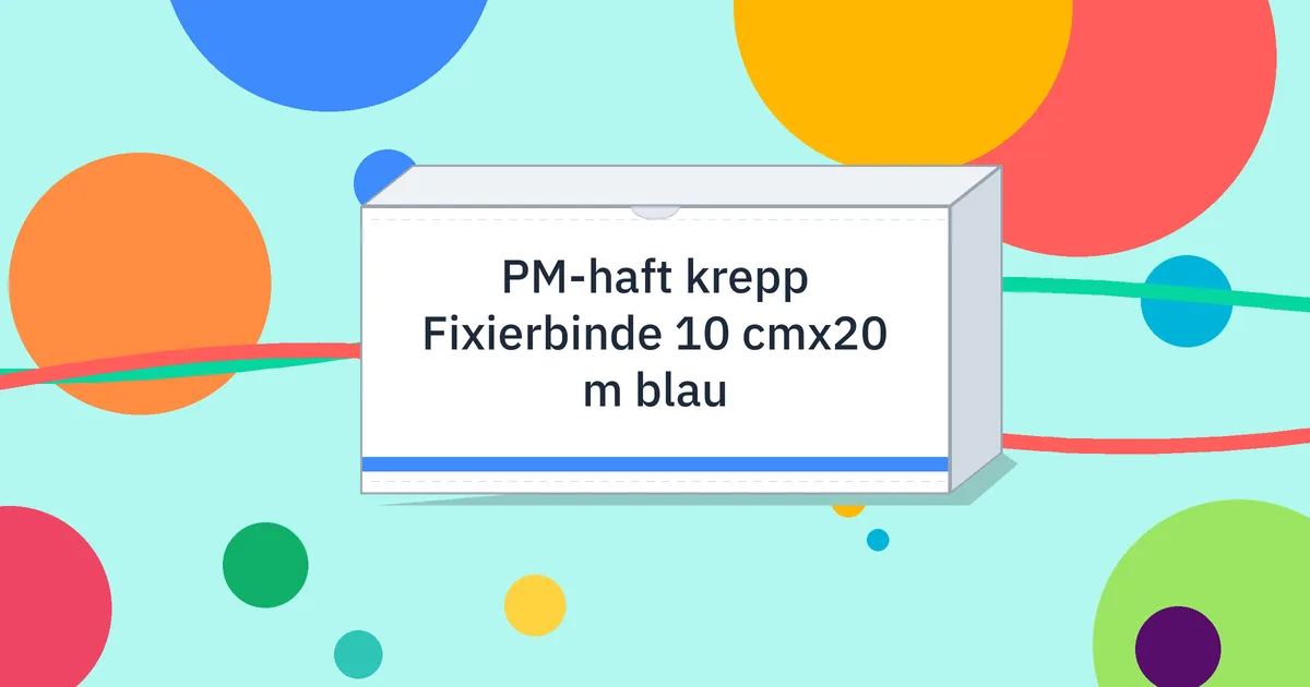 Symbolbild: Packung mit der Aufschrift PM-haft krepp Fixierbinde 10 cmx20 m blau (PZN 18845689) – Verfügbarkeit und Bezug in Apotheken in Frankfurt am Main
