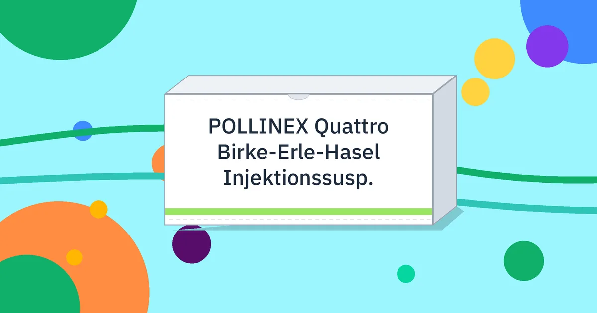 Symbolbild: Packung mit der Aufschrift POLLINEX Quattro Birke-Erle-Hasel Injektionssusp. (PZN 13593266) – Verfügbarkeit und Bezug in Apotheken in Frankfurt am Main