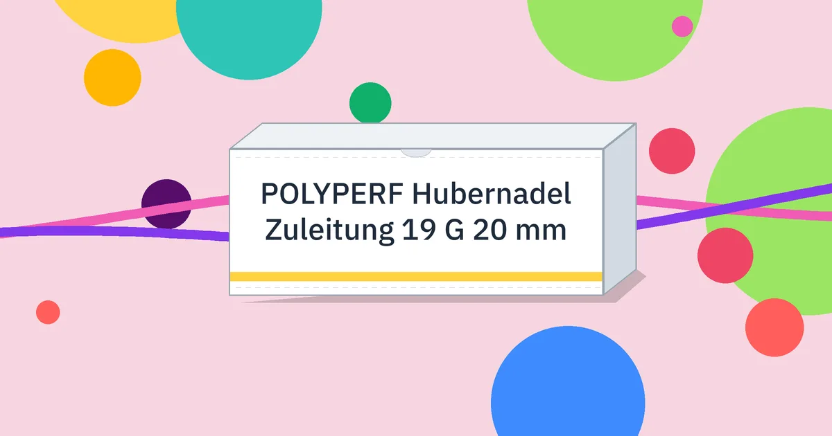 Symbolbild: Packung mit der Aufschrift POLYPERF Hubernadel Zuleitung 19 G 20 mm (PZN 14322227) – Verfügbarkeit und Bezug in Apotheken in Frankfurt am Main