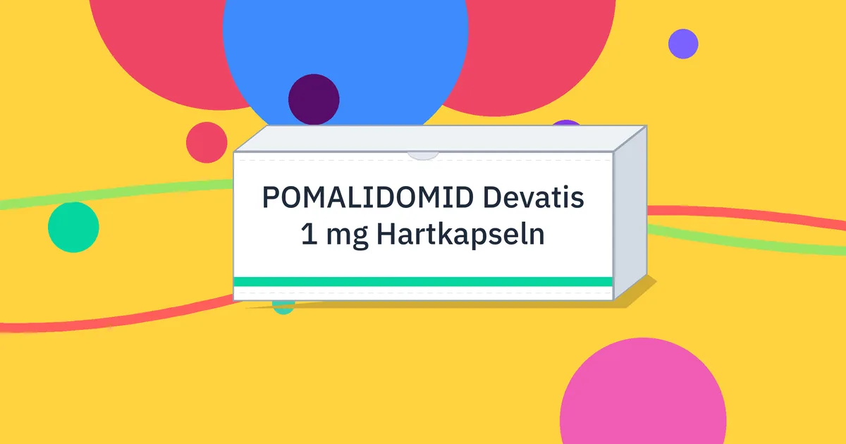 Symbolbild: Packung mit der Aufschrift POMALIDOMID Devatis 1 mg Hartkapseln (PZN 20045134) – Verfügbarkeit und Bezug in Apotheken in Frankfurt am Main