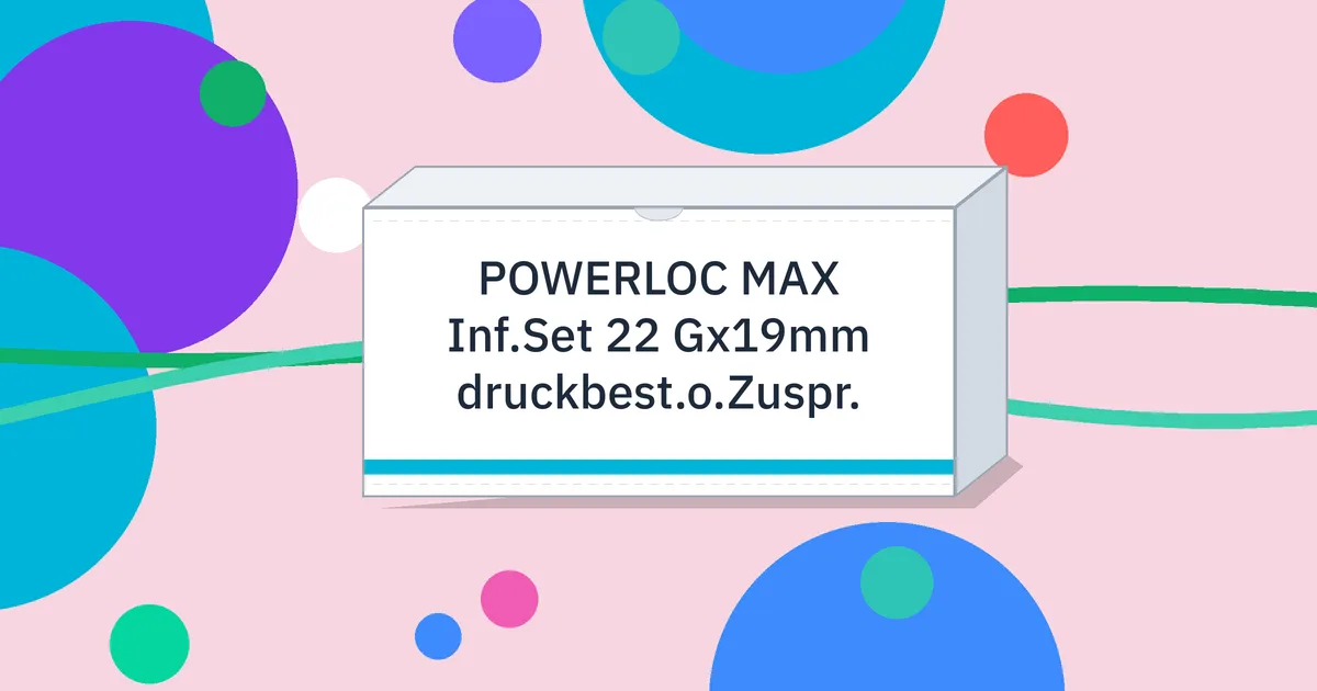 Symbolbild: Packung mit der Aufschrift POWERLOC MAX Inf.Set 22 Gx19mm druckbest.o.Zuspr. (PZN 18816593) – Verfügbarkeit und Bezug in Apotheken in Frankfurt am Main