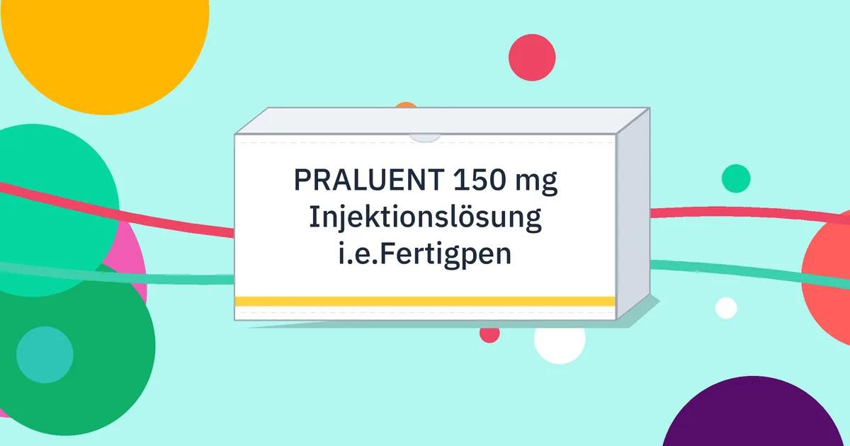 Symbolbild: Packung mit der Aufschrift PRALUENT 150 mg Injektionslösung i.e.Fertigpen (PZN 16930190) – Verfügbarkeit und Bezug in Apotheken in Frankfurt am Main