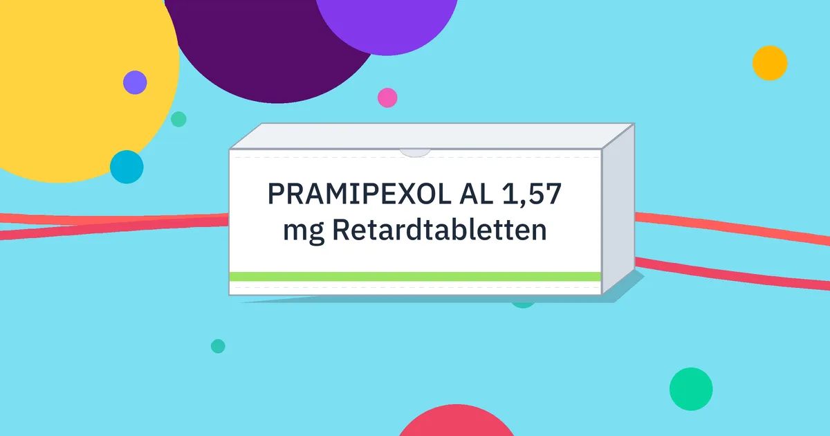 Symbolbild: Packung mit der Aufschrift PRAMIPEXOL AL 1,57 mg Retardtabletten (PZN 15785656) – Verfügbarkeit und Bezug in Apotheken in Frankfurt am Main