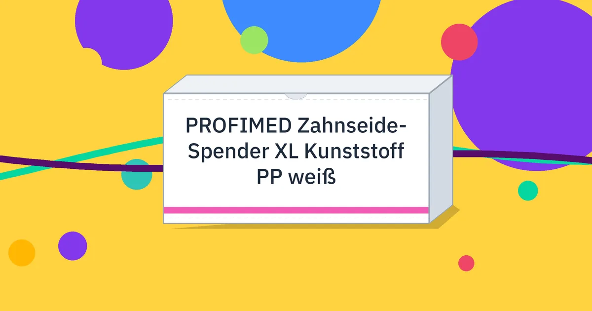 Symbolbild: Packung mit der Aufschrift PROFIMED Zahnseide-Spender XL Kunststoff PP weiß (PZN 16588768) – Verfügbarkeit und Bezug in Apotheken in Frankfurt am Main