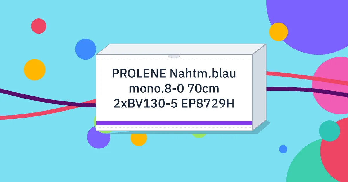 Symbolbild: Packung mit der Aufschrift PROLENE Nahtm.blau mono.8-0 70cm 2xBV130-5 EP8729H (PZN 20855198) – Verfügbarkeit und Bezug in Apotheken in Frankfurt am Main