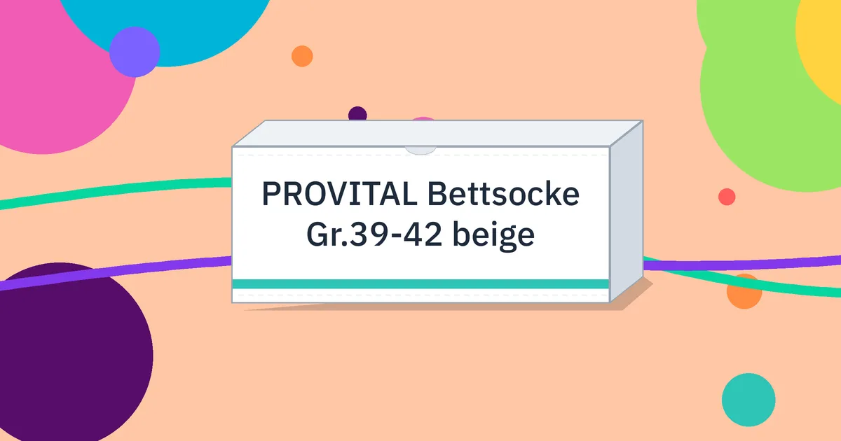 Symbolbild: Packung mit der Aufschrift PROVITAL Bettsocke Gr.39-42 beige (PZN 19683421) – Verfügbarkeit und Bezug in Apotheken in Frankfurt am Main