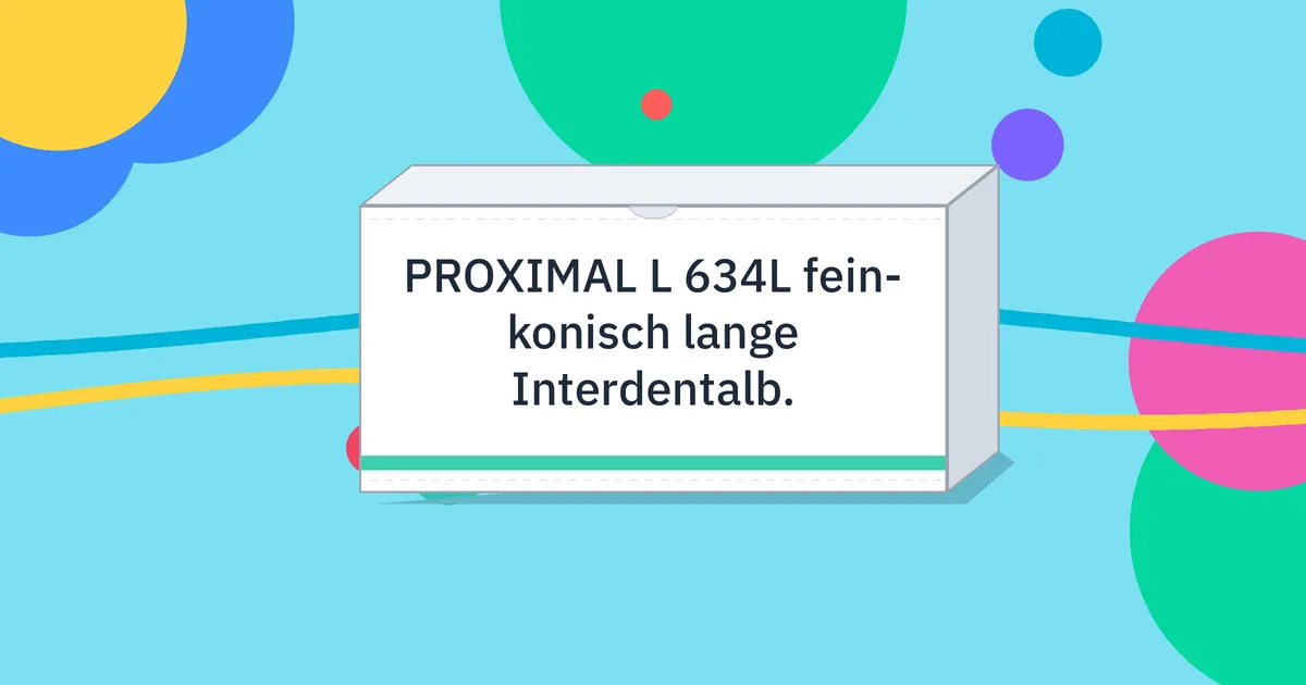 Symbolbild: Packung mit der Aufschrift PROXIMAL L 634L fein-konisch lange Interdentalb. (PZN 01355136) – Verfügbarkeit und Bezug in Apotheken in Frankfurt am Main