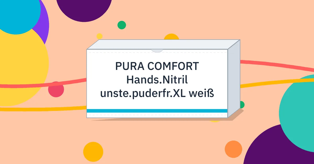 Symbolbild: Packung mit der Aufschrift PURA COMFORT Hands.Nitril unste.puderfr.XL weiß (PZN 13511328) – Verfügbarkeit und Bezug in Apotheken in Frankfurt am Main