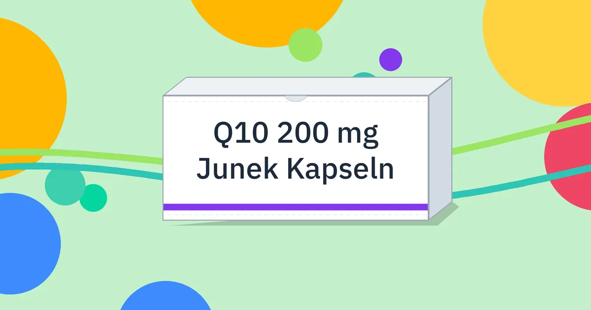 Symbolbild: Packung mit der Aufschrift Q10 200 mg Junek Kapseln (PZN 09720664) – Verfügbarkeit und Bezug in Apotheken in Frankfurt am Main