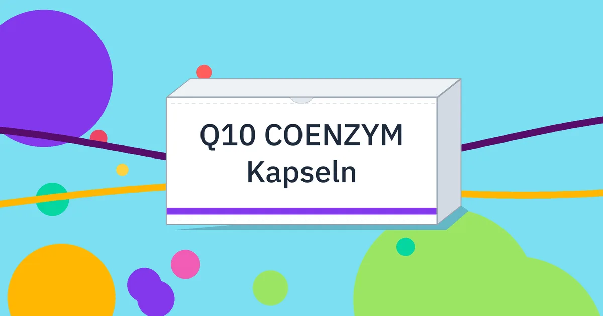 Symbolbild: Packung mit der Aufschrift Q10 COENZYM Kapseln (PZN 20385752) – Verfügbarkeit und Bezug in Apotheken in Frankfurt am Main