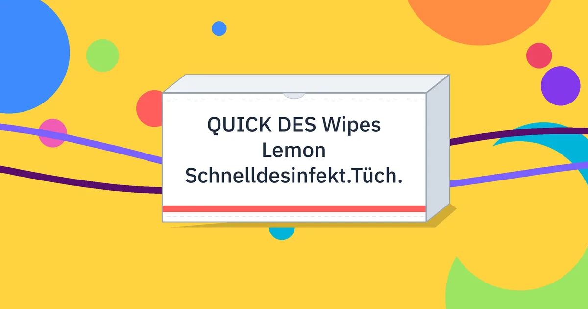 Symbolbild: Packung mit der Aufschrift QUICK DES Wipes Lemon Schnelldesinfekt.Tüch. (PZN 07777074) – Verfügbarkeit und Bezug in Apotheken in Frankfurt am Main