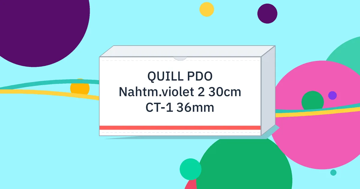 Symbolbild: Packung mit der Aufschrift QUILL PDO Nahtm.violet 2 30cm CT-1 36mm (PZN 17990389) – Verfügbarkeit und Bezug in Apotheken in Frankfurt am Main