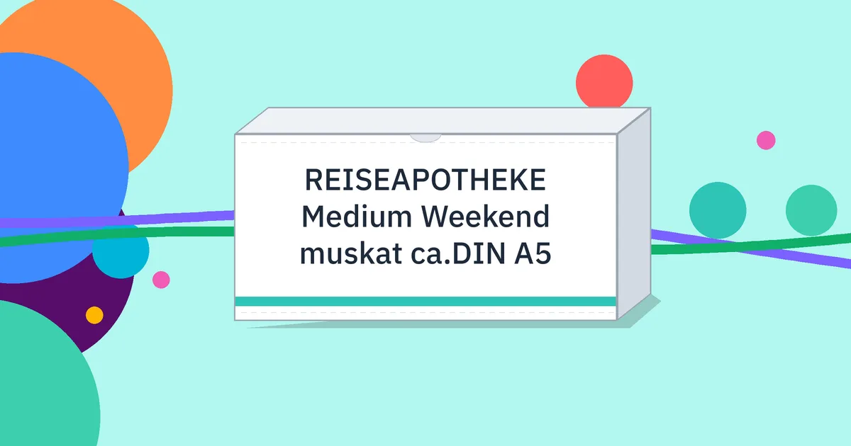 Symbolbild: Packung mit der Aufschrift REISEAPOTHEKE Medium Weekend muskat ca.DIN A5 (PZN 05519385) – Verfügbarkeit und Bezug in Apotheken in Frankfurt am Main