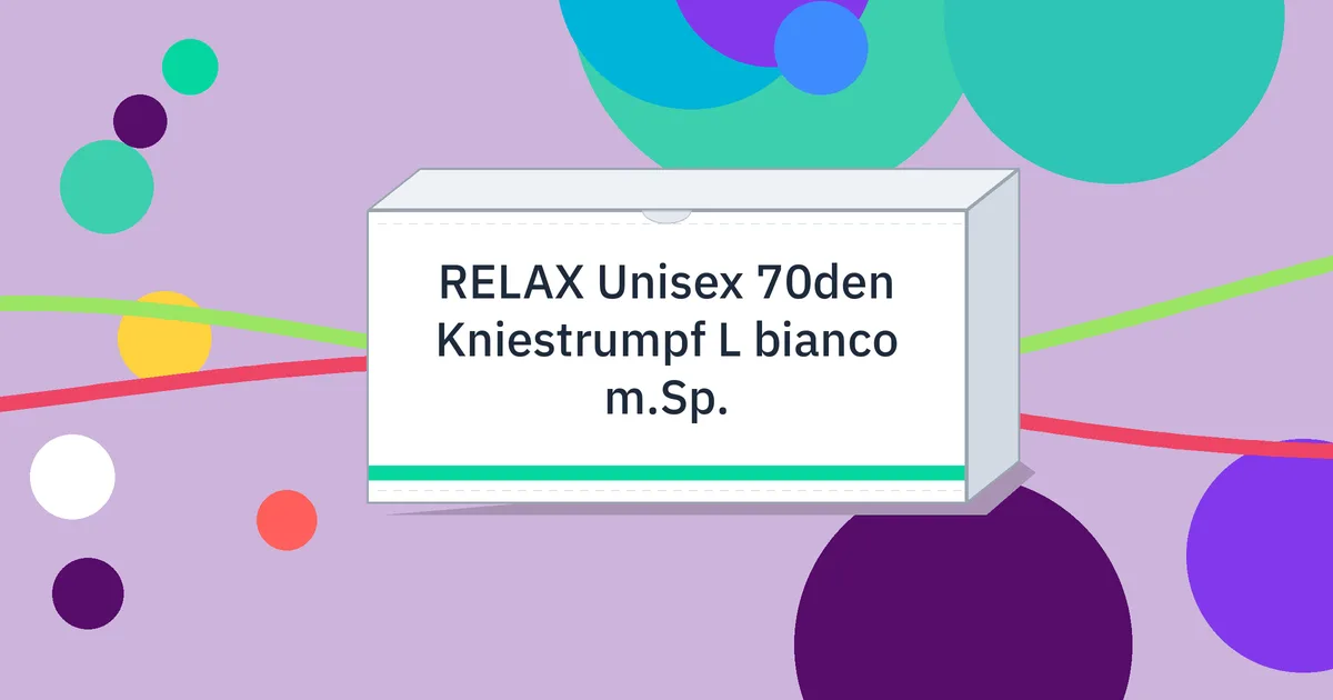Symbolbild: Packung mit der Aufschrift RELAX Unisex 70den Kniestrumpf L bianco m.Sp. (PZN 01379823) – Verfügbarkeit und Bezug in Apotheken in Frankfurt am Main