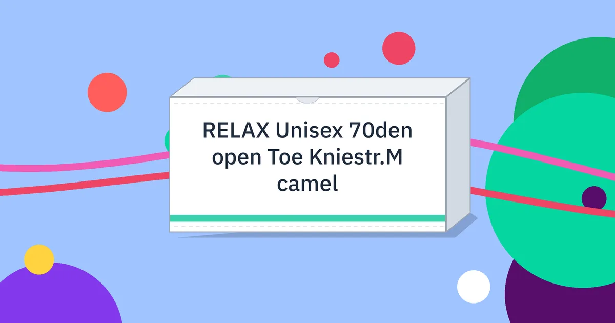 Symbolbild: Packung mit der Aufschrift RELAX Unisex 70den open Toe Kniestr.M camel (PZN 16224670) – Verfügbarkeit und Bezug in Apotheken in Frankfurt am Main