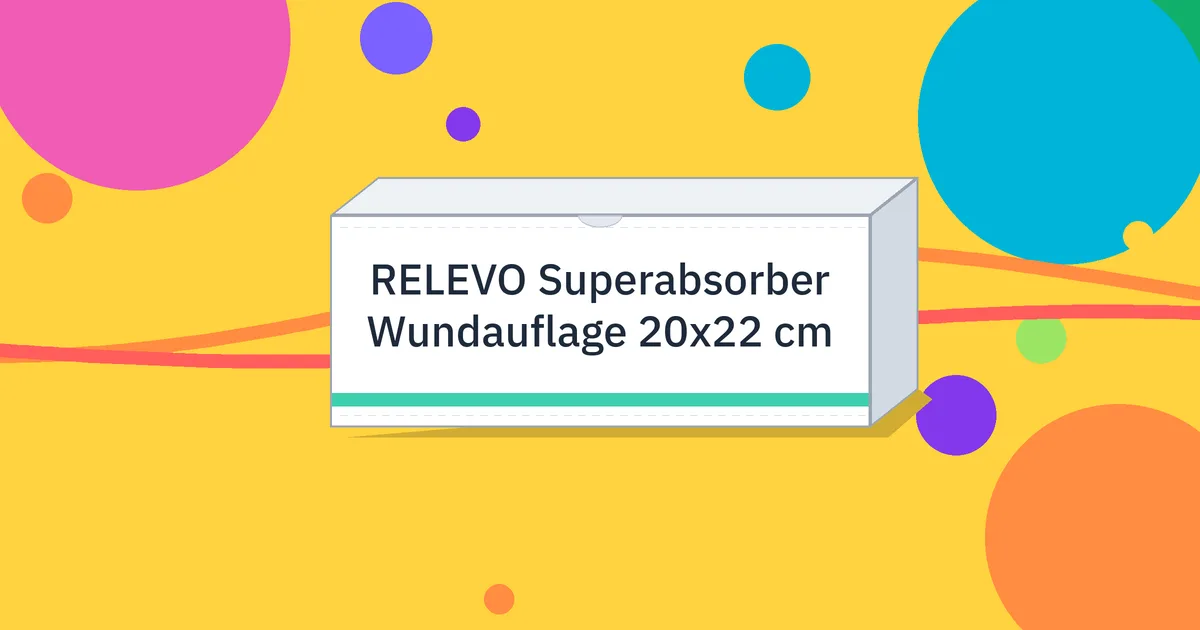 Symbolbild: Packung mit der Aufschrift RELEVO Superabsorber Wundauflage 20x22 cm (PZN 11586701) – Verfügbarkeit und Bezug in Apotheken in Frankfurt am Main